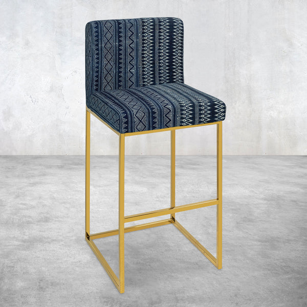 007 Bar Stool in Hand Printed Indigo Mud Cloth (Set of 5) - ModShop