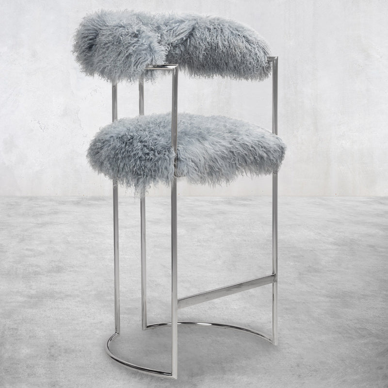Acapulco 2 Bar and Counter Stool - Modern Curved Stool - Mongolian Fur ...