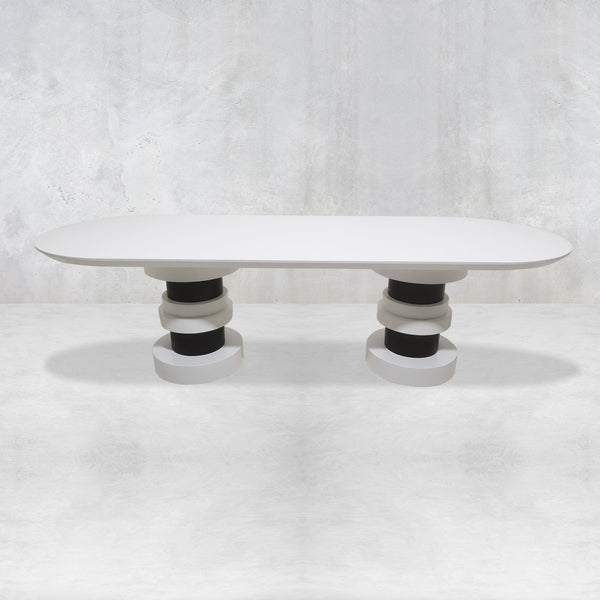 Boca Dining Table in Double Black and White Pedestal with Matte White ...